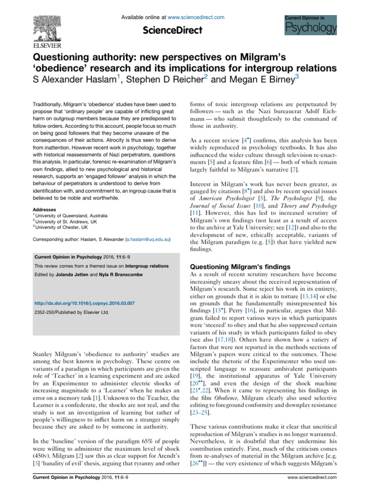 Reevaluating Milgram's Obedience Studies | PDF | Obedience (Human ...