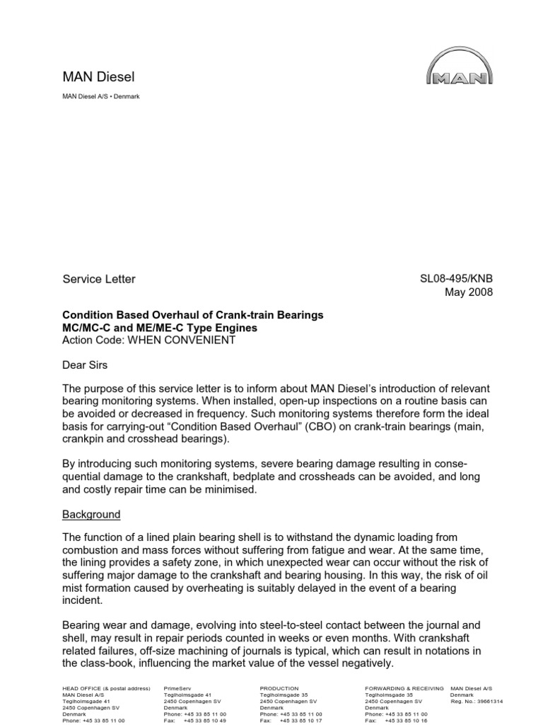 Bearing Condition Monitoring MAN | PDF | Bearing (Mechanical) | Diesel ...