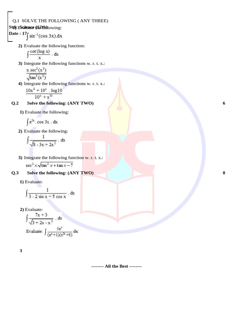 INTEGRATION 12th STD 18 NOV Theory PPR | PDF