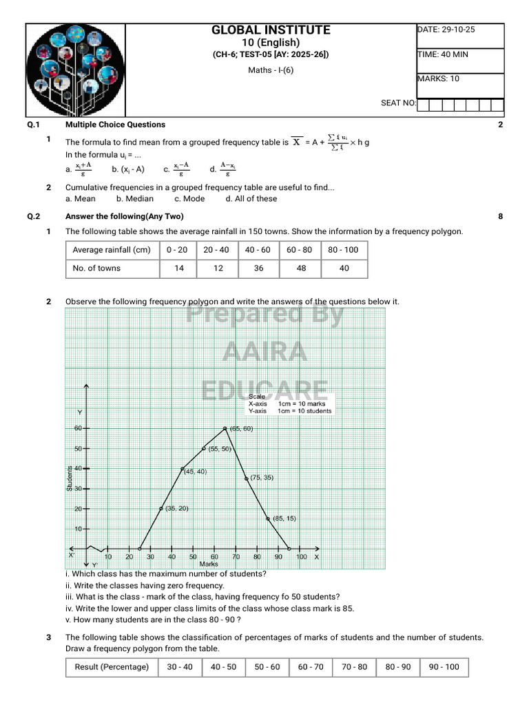 (QP - Test-05 CH-6) (Std. 10 Mathematics 'I') | PDF | Mathematics