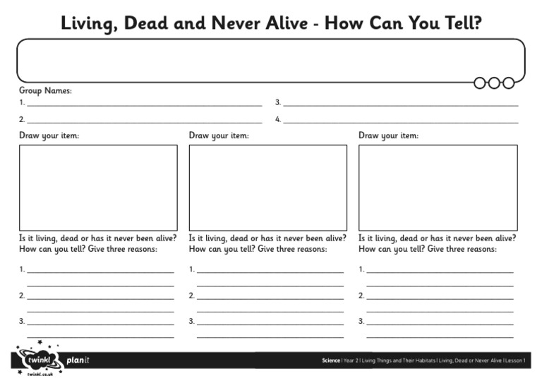 T SC 103 Living Dead or Never Alive Activity Sheet 3 | PDF
