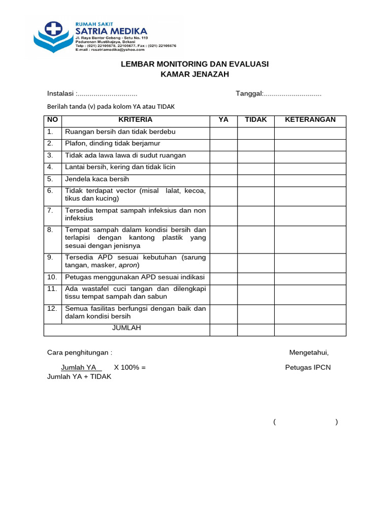 Lembar Monitoring Dan Evaluasi Kamar Jenazah | PDF
