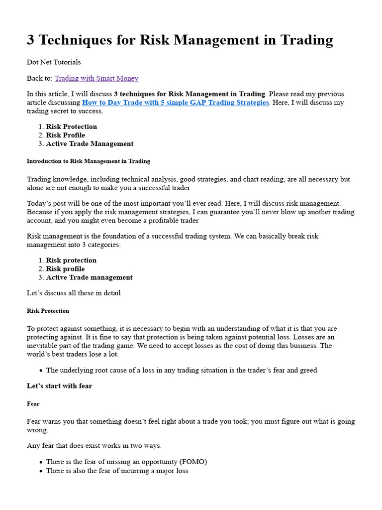 Risk Management Techniques for Traders | PDF | Order (Exchange ...