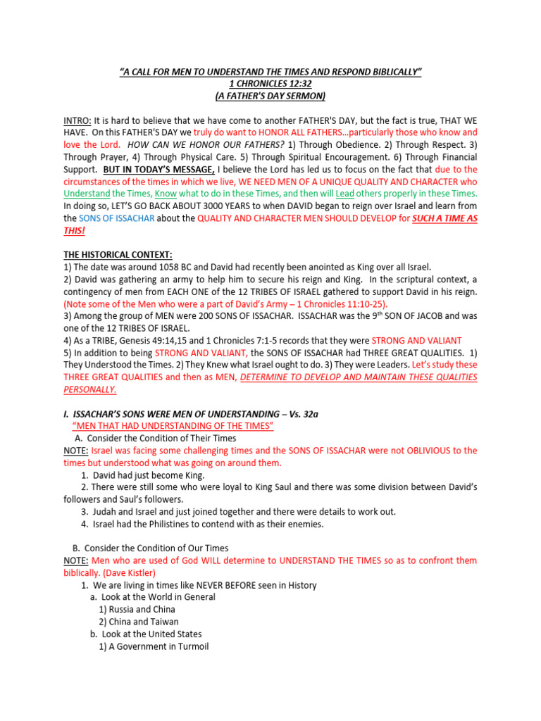 A Call For Men To Understand The Times | PDF | David | Saul