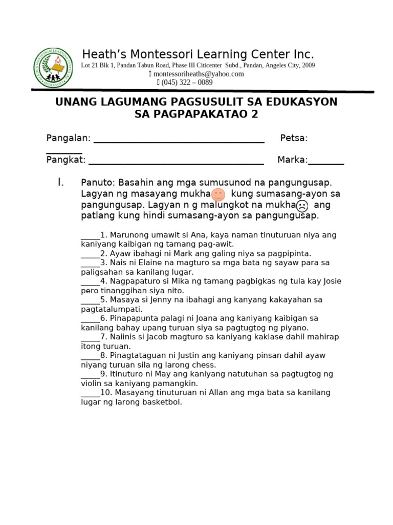 ESP2 1stSummativeAssesment | PDF