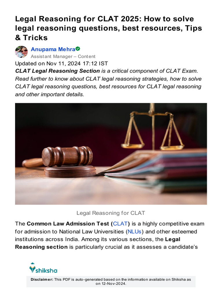 Legal Reasoning For CLAT 2025: How To Solve Legal Reasoning Questions ...