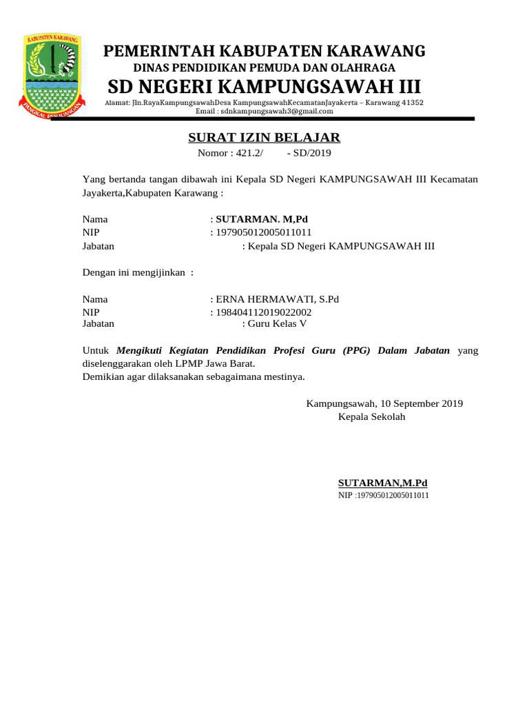 Surat Ijin Belajar | PDF