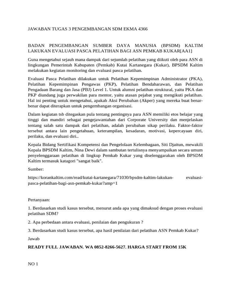 Jawaban Tugas 3 Pengembangan SDM Ekma 4366 | PDF