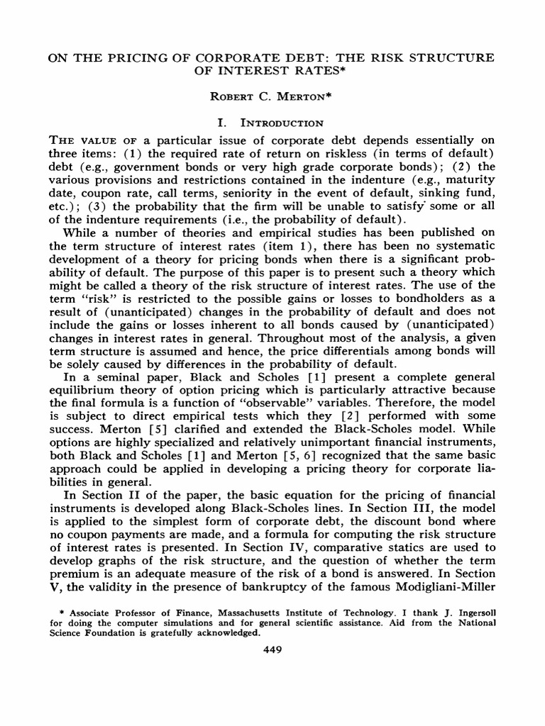 Merton's 1974 Corporate Debt Pricing Model | PDF | Bonds (Finance ...