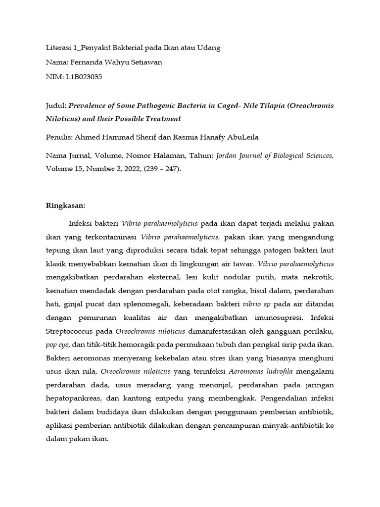 Literasi 1 - PPI - Fernanda Wahyu Setiawan - L!B023035 | PDF | Infection | Bacteria