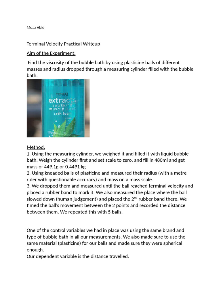 Terminal Velocity Writeup | PDF | Viscosity | Density