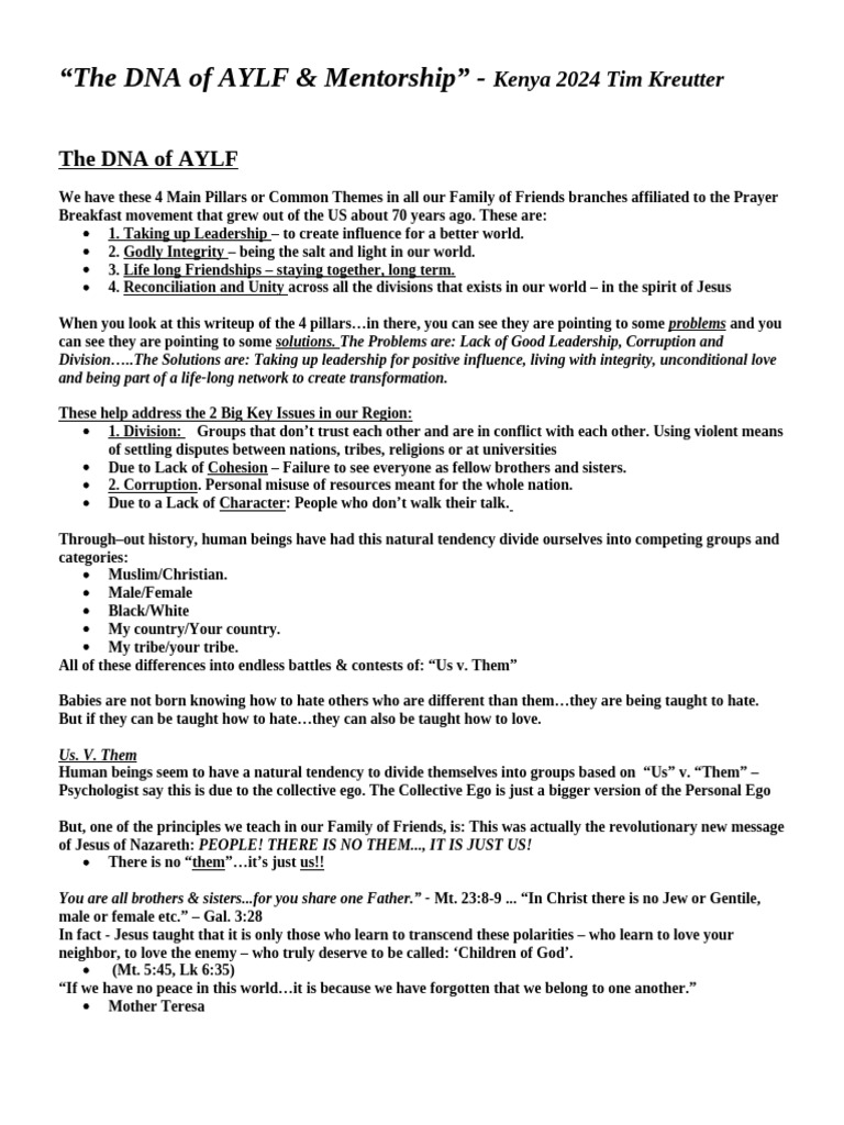 AYLF DNA & Mentorship Notes | PDF | Mentorship | Jesus