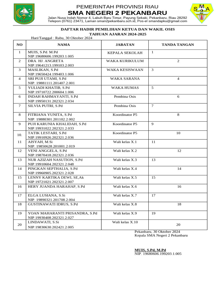 Absen Pemilihan Osis Guru | PDF