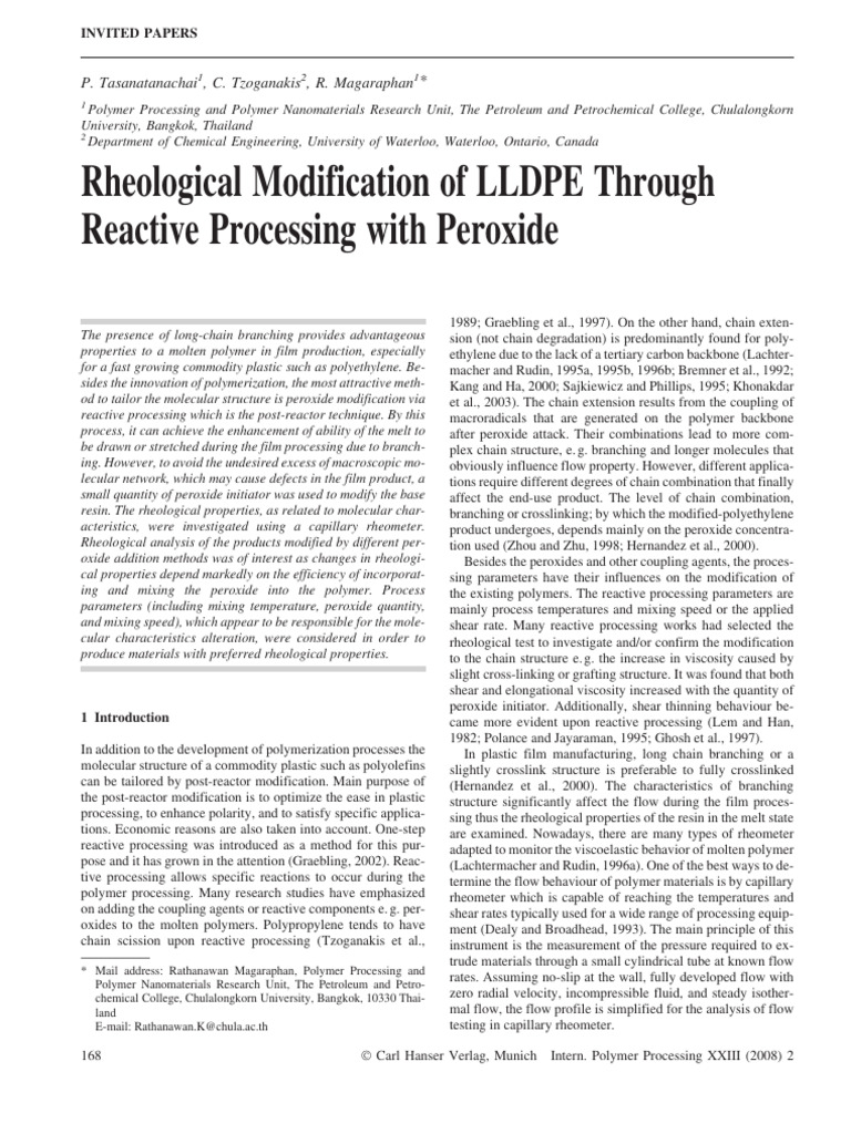 Rheological Modification of LLDPE Through Reactive Processing With Peroxide | PDF | Polymers ...