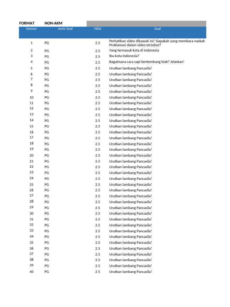 Template Ujian Non AKM | PDF