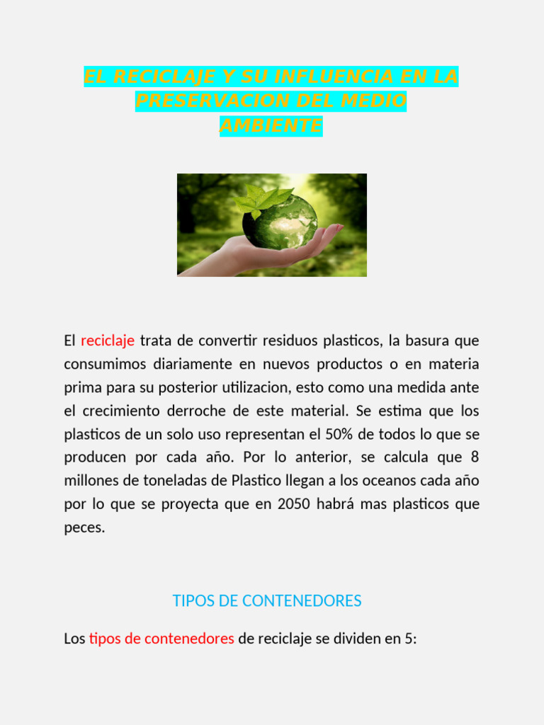 Impacto del Reciclaje en el Medio Ambiente | PDF | Residuos | Reciclaje