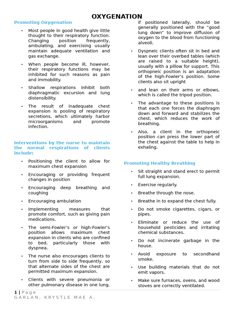 Promoting Oxygenation OSCE | PDF | Breathing | Respiratory System
