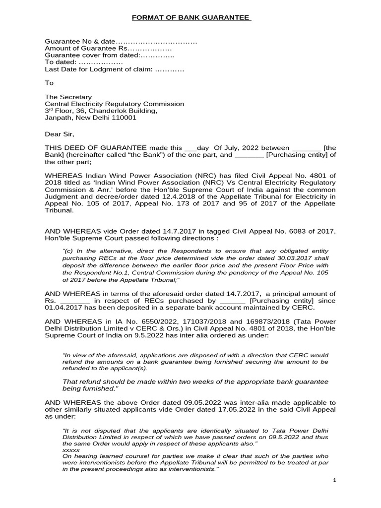 Bank Guarantee Format-040722 | PDF | Appeal | Appellate Court