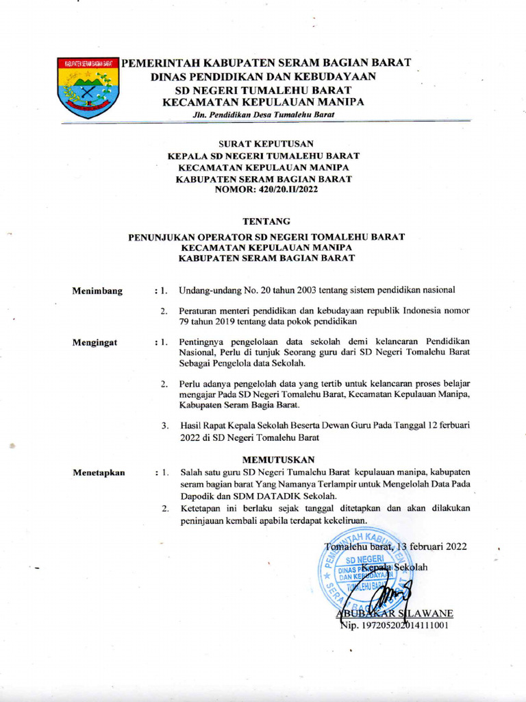 SK Operator Dapodik | PDF