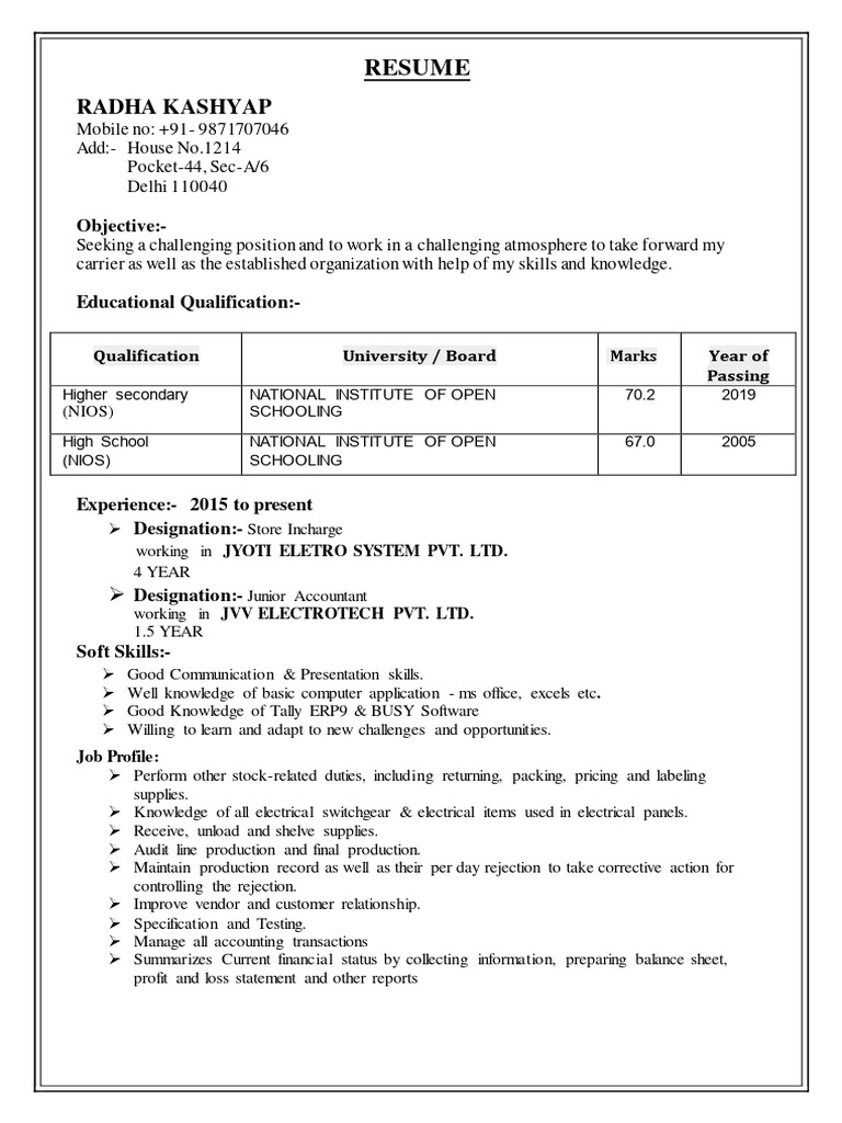 Radha Kashyap: Resume | PDF | Knowledge | Cognition