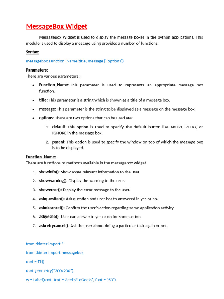 Python MessageBox Widget Guide | PDF
