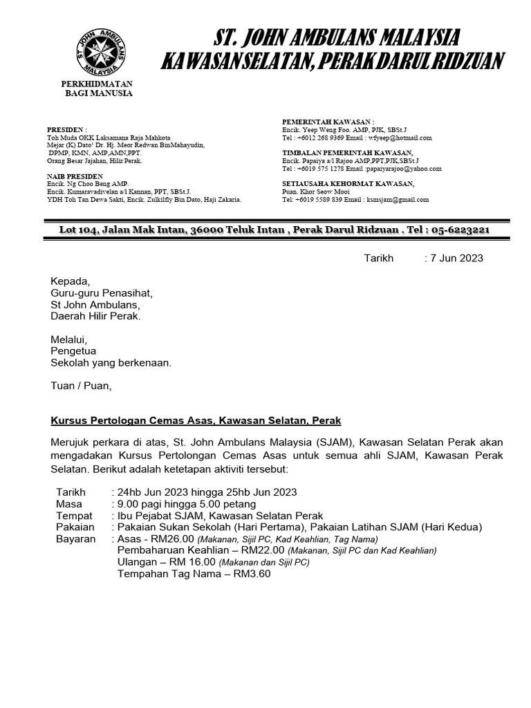 Surat KPD Sek - Kursus PC 2023 | PDF