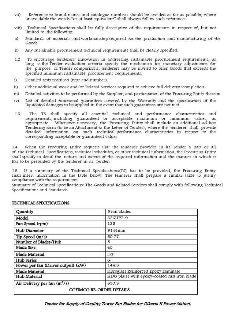 Cooling Tower Fan Blades Specs | PDF | Specification (Technical Standard) | Procurement