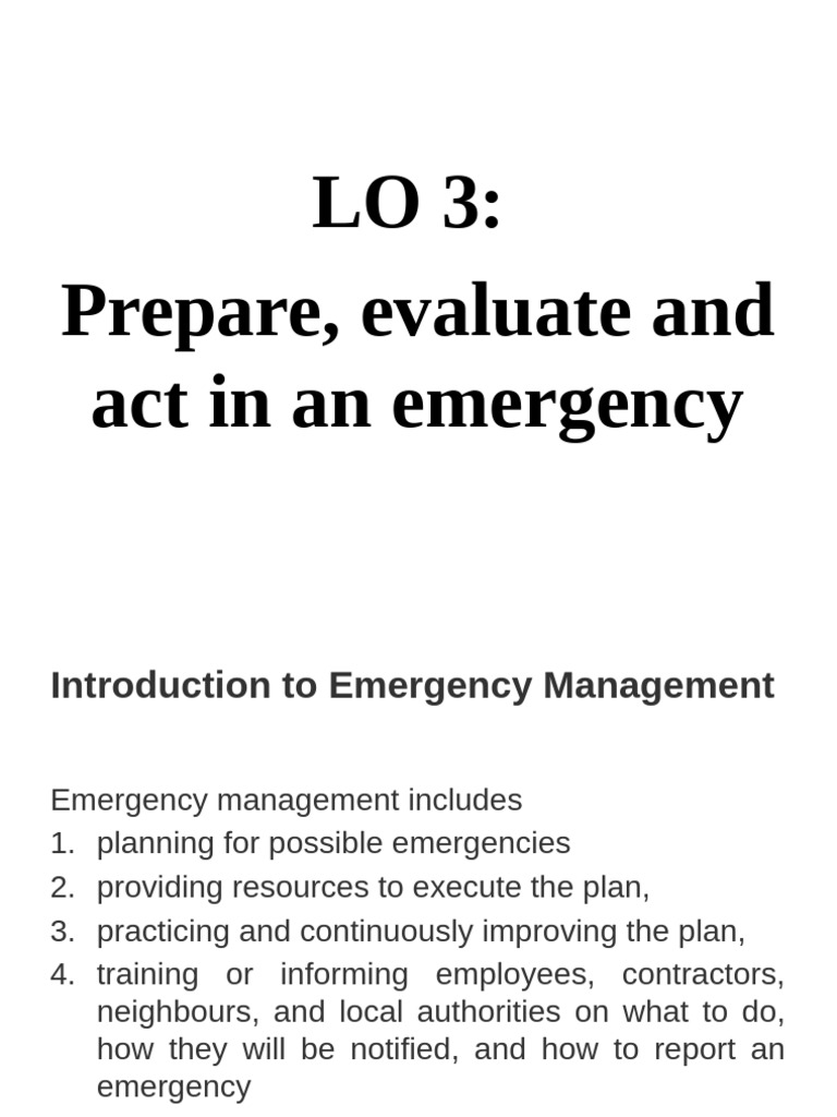 LO3 Prepare, Evaluate and Act in An Emergency | PDF | First Aid | Emergency