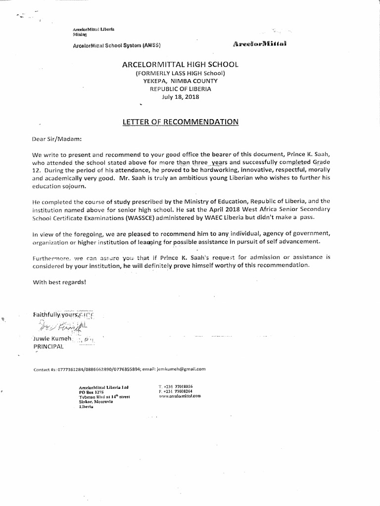 Prince Recommendation Letter | PDF