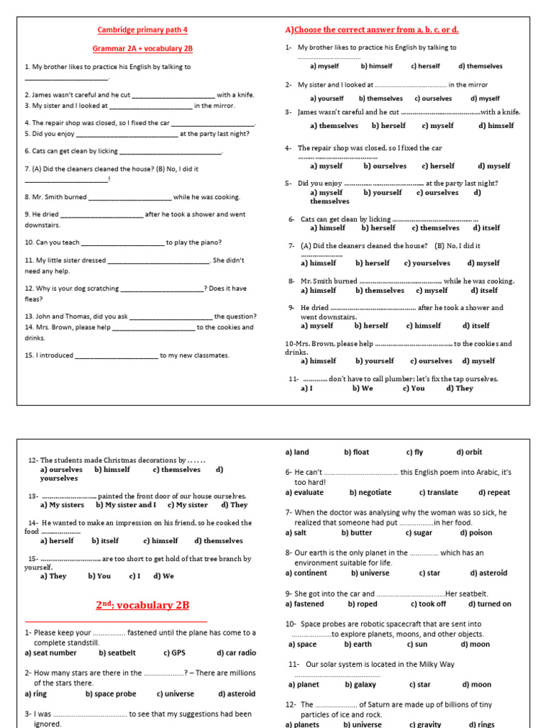 Cambridge Primary Path 4 - Unit 2 A Grammar + 2b Vocabulary | PDF | Outer Space | Planets