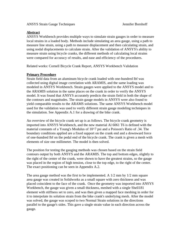 ANSYS Strain Gauge Techniques Report | PDF | Gauge Theory | Area