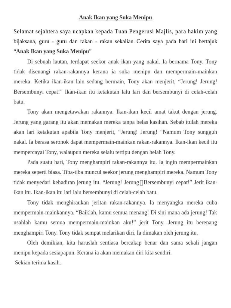 Anak Ikan Yang Suka Menipu | PDF