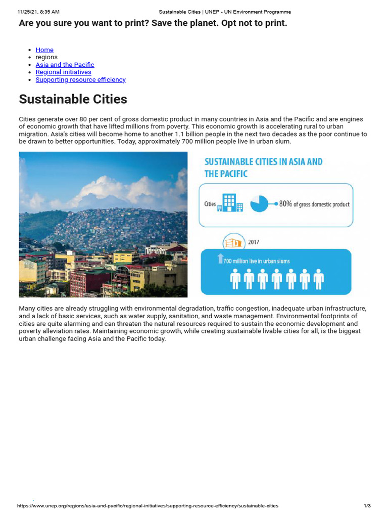 Sustainable Cities - UNEP - UN Environment Programme | PDF ...
