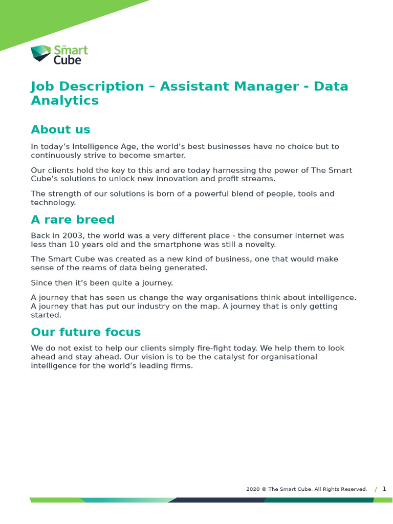 JD - Assistant Manager - Data Analytics | PDF | Analytics | Machine ...