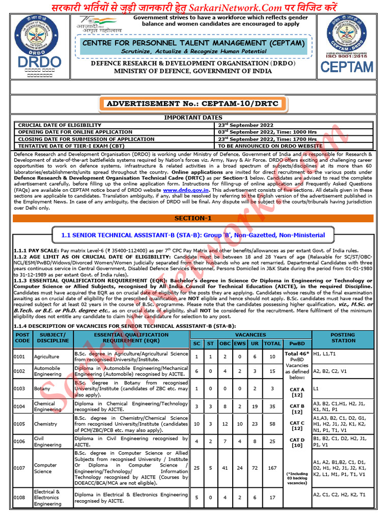 DRDO CEPTAM 10 Notification 2022 | PDF | Identity Document