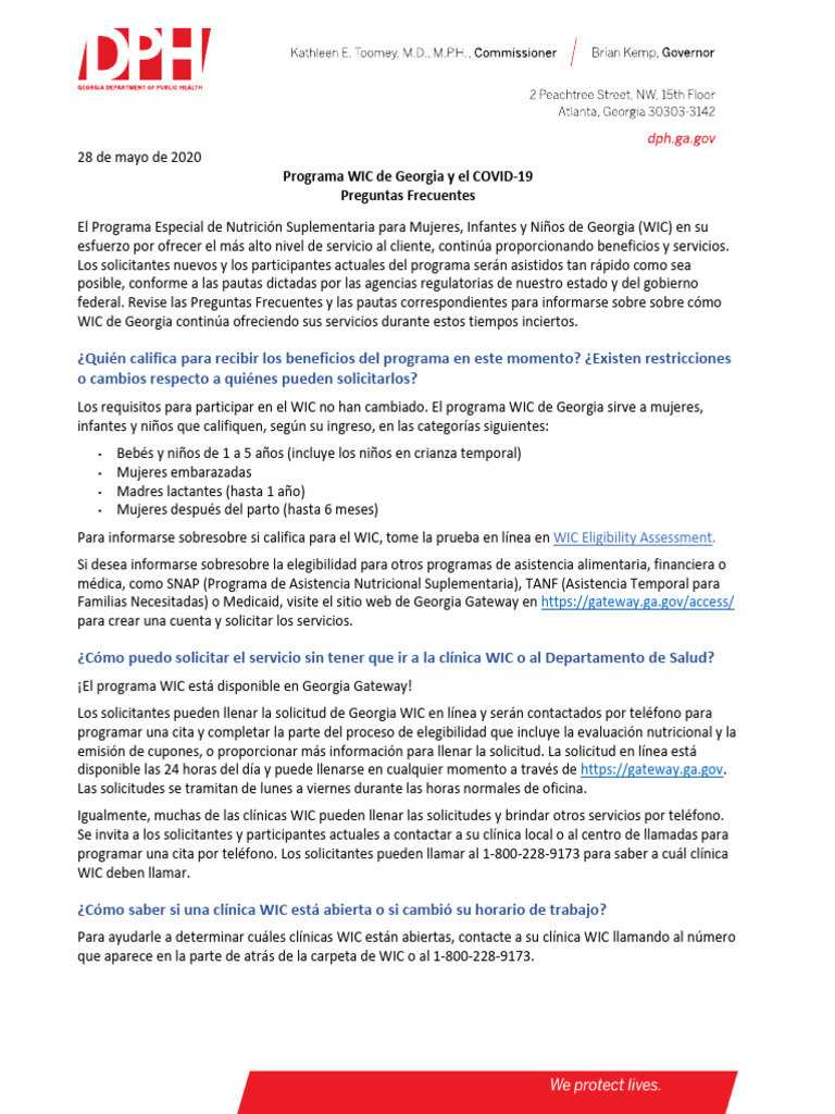 Programa Wic de Georgia y El Covid-19 Preguntas Frecuentes | PDF | Cupón