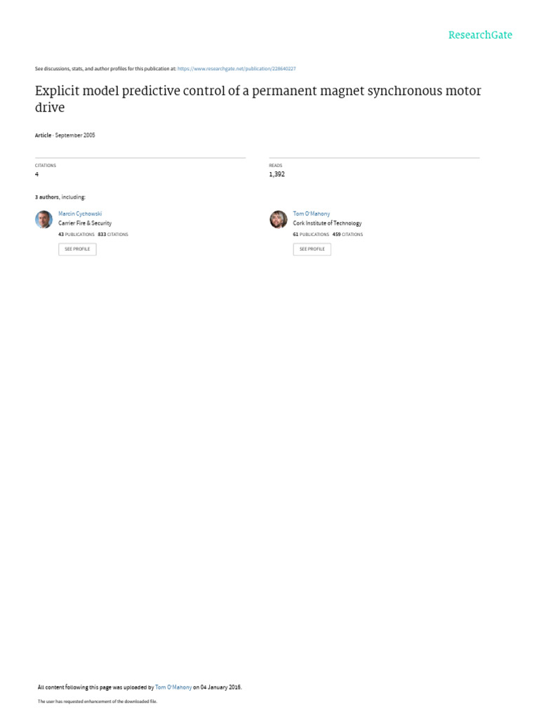 Explicit Model Predictive Control Of A Permanent M Pdf Electrical Engineering Applied