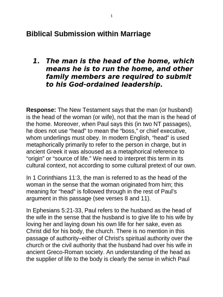 Biblical Views on Marriage Submission | PDF | Wife | Priest