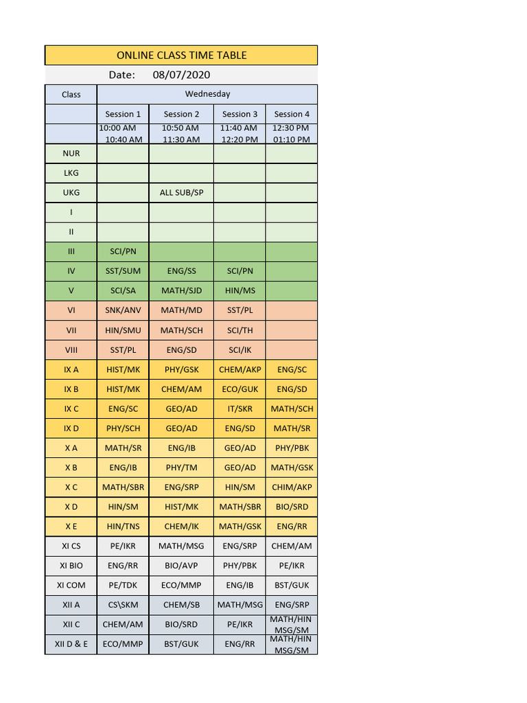 Online Class Time Table 5a-1 | PDF
