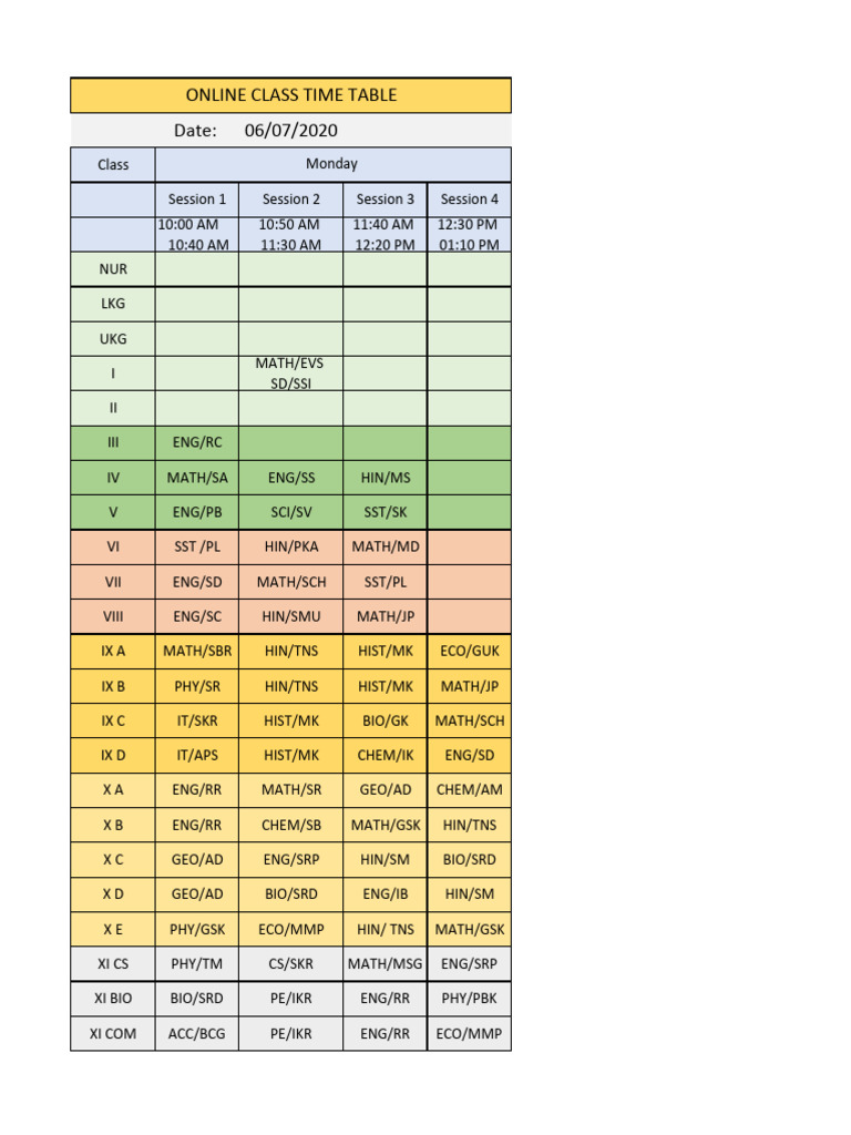 Online Class Time Table 5-1 | PDF