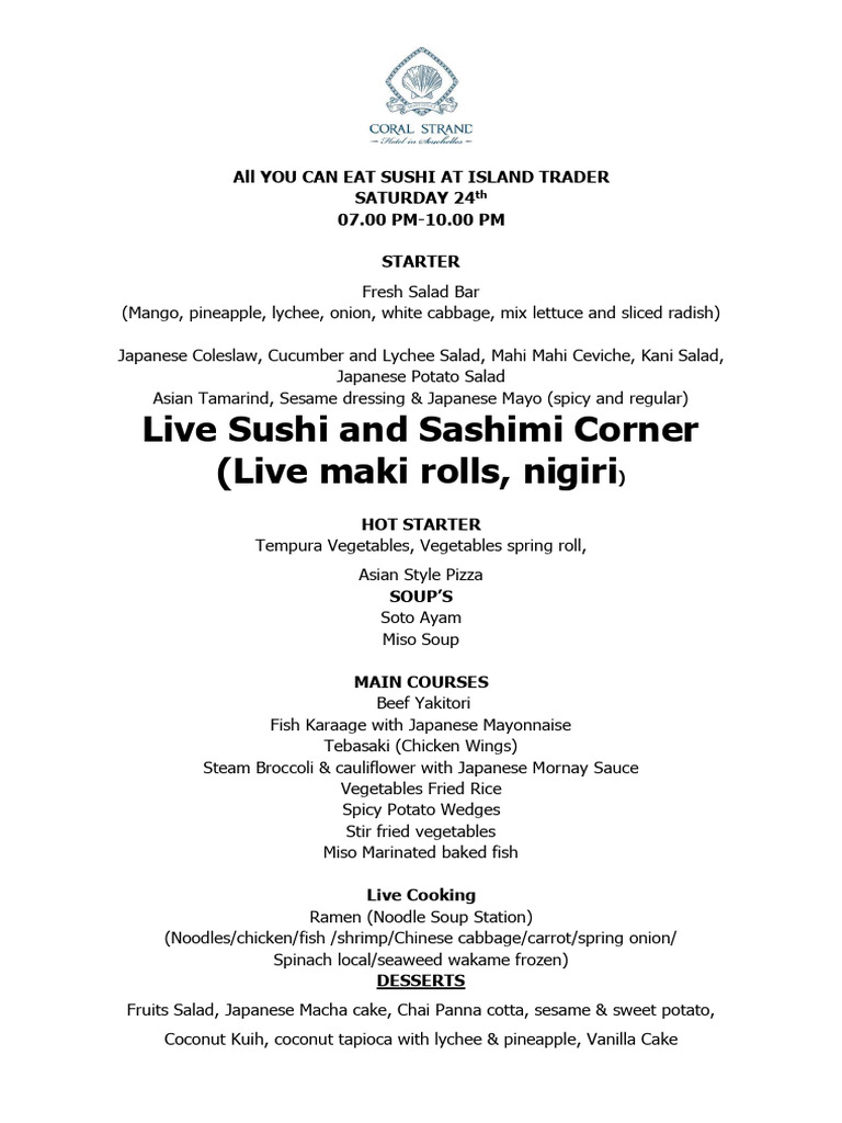 Sushi Buffet Menu | PDF