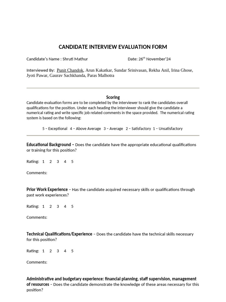 Candidate Interview Evaluation | PDF