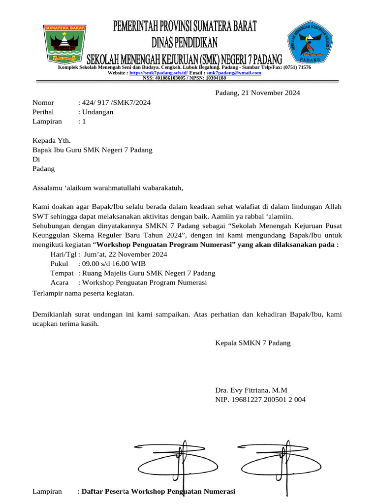 UNDANGAN WORKSHOP Penguatan Numerasi | PDF