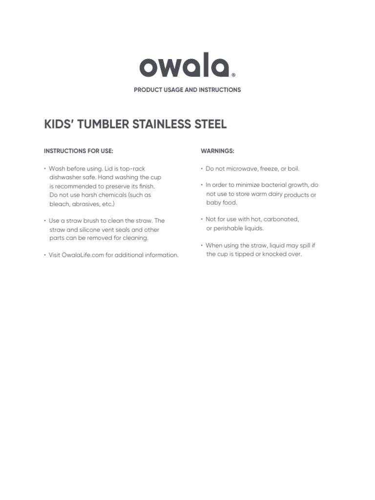 Owala Usage Guides-Kids Tumbler SS | PDF