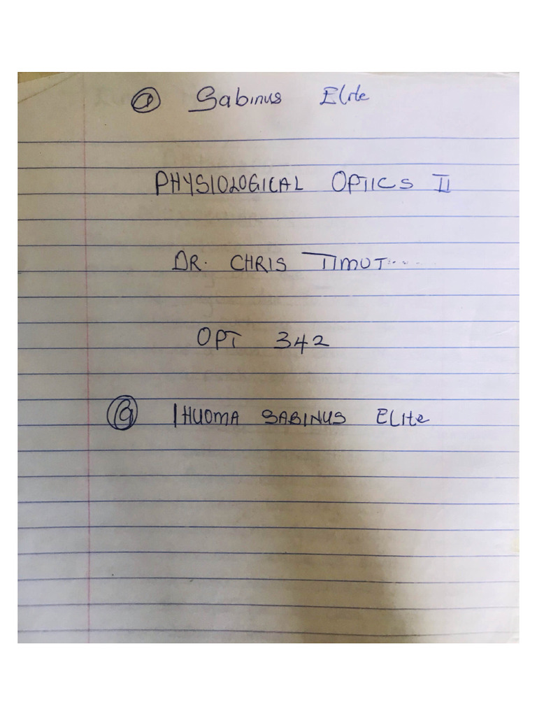 Sabinus Elite. Physio Optics II Note | PDF
