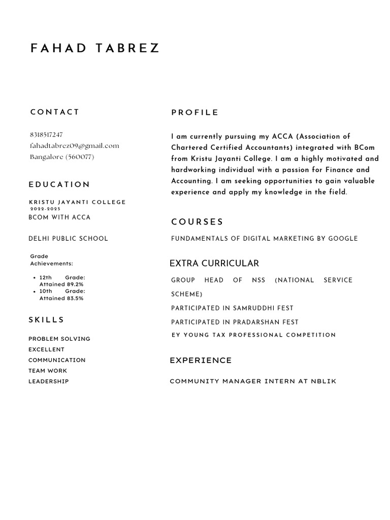 Fahad Tabrez: Contact | PDF