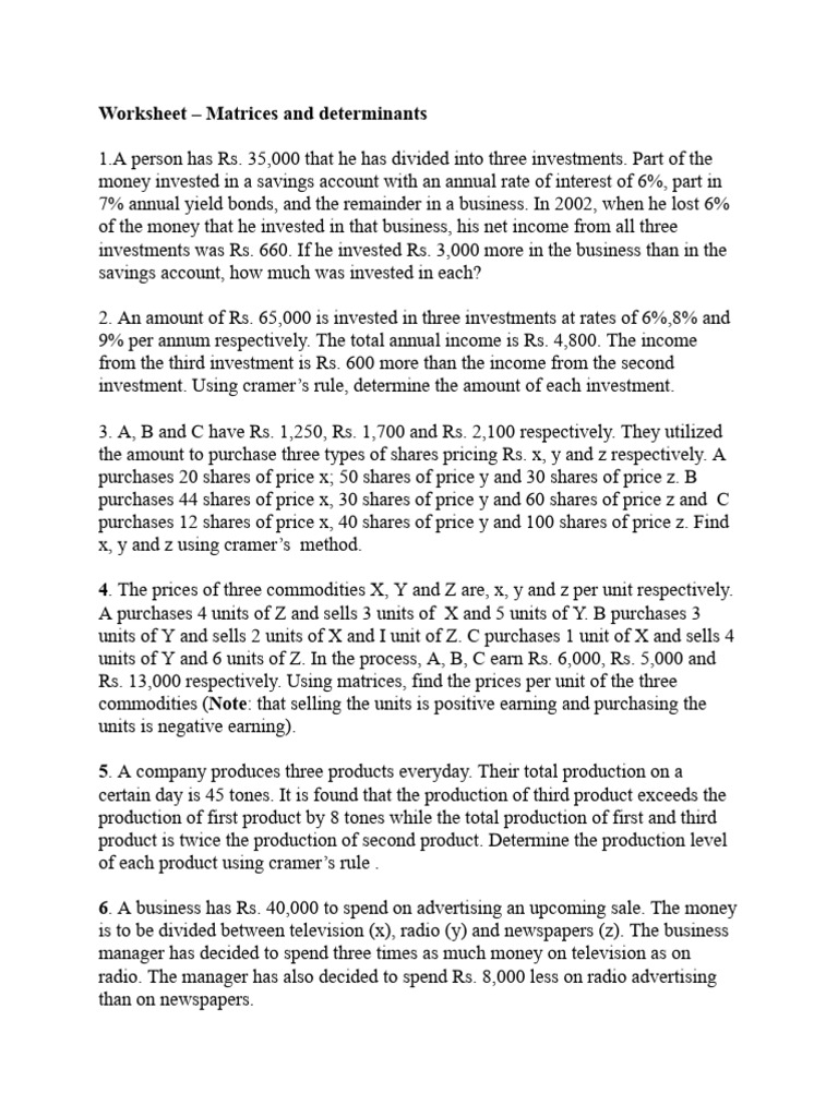 Worksheet Matrices | PDF | Investing | Yield (Finance)
