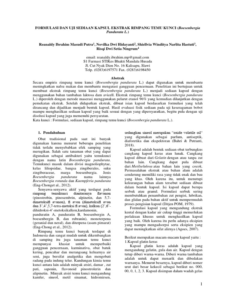 Formulasi Kapsul Temu Kunci | PDF