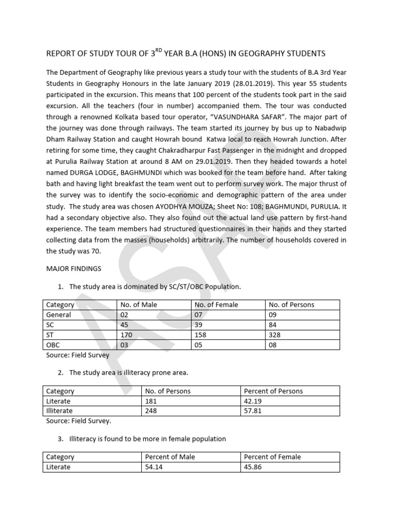 Geography Students' Study Tour Report | PDF | Literacy | Economies