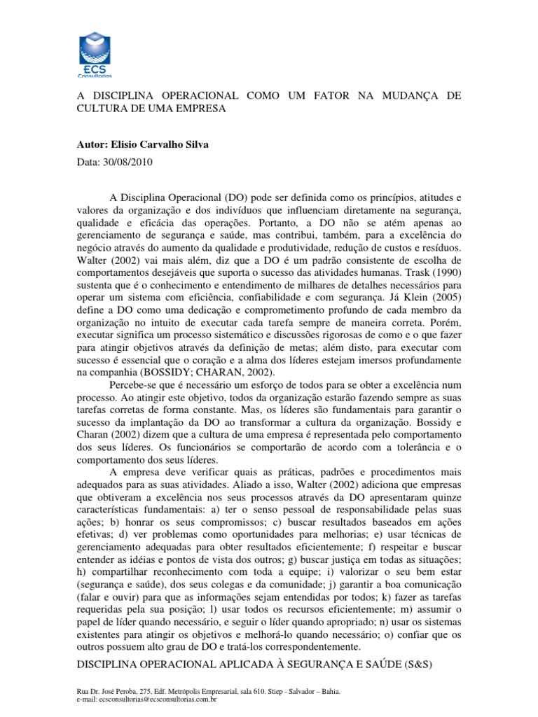 Disciplina Operacional | PDF | Qualidade (negócios) | Comunicação
